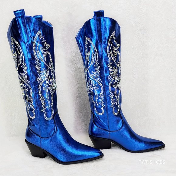 Mata Shoes | Shoes | Razzle Metallic Blue Country Western Cowgirl Knee ...